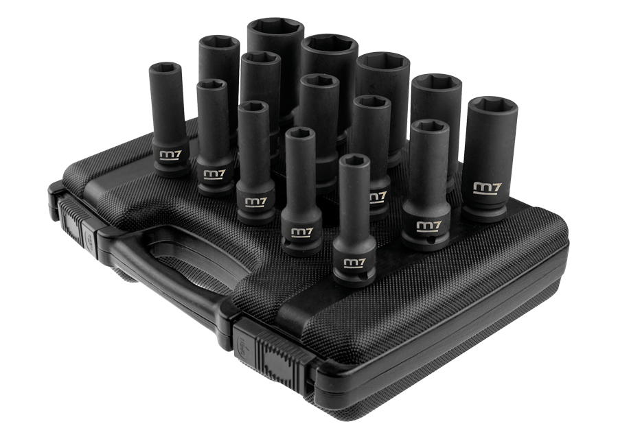 Coffret de douilles longues à chocs 1/2" métriques - 15 pièces