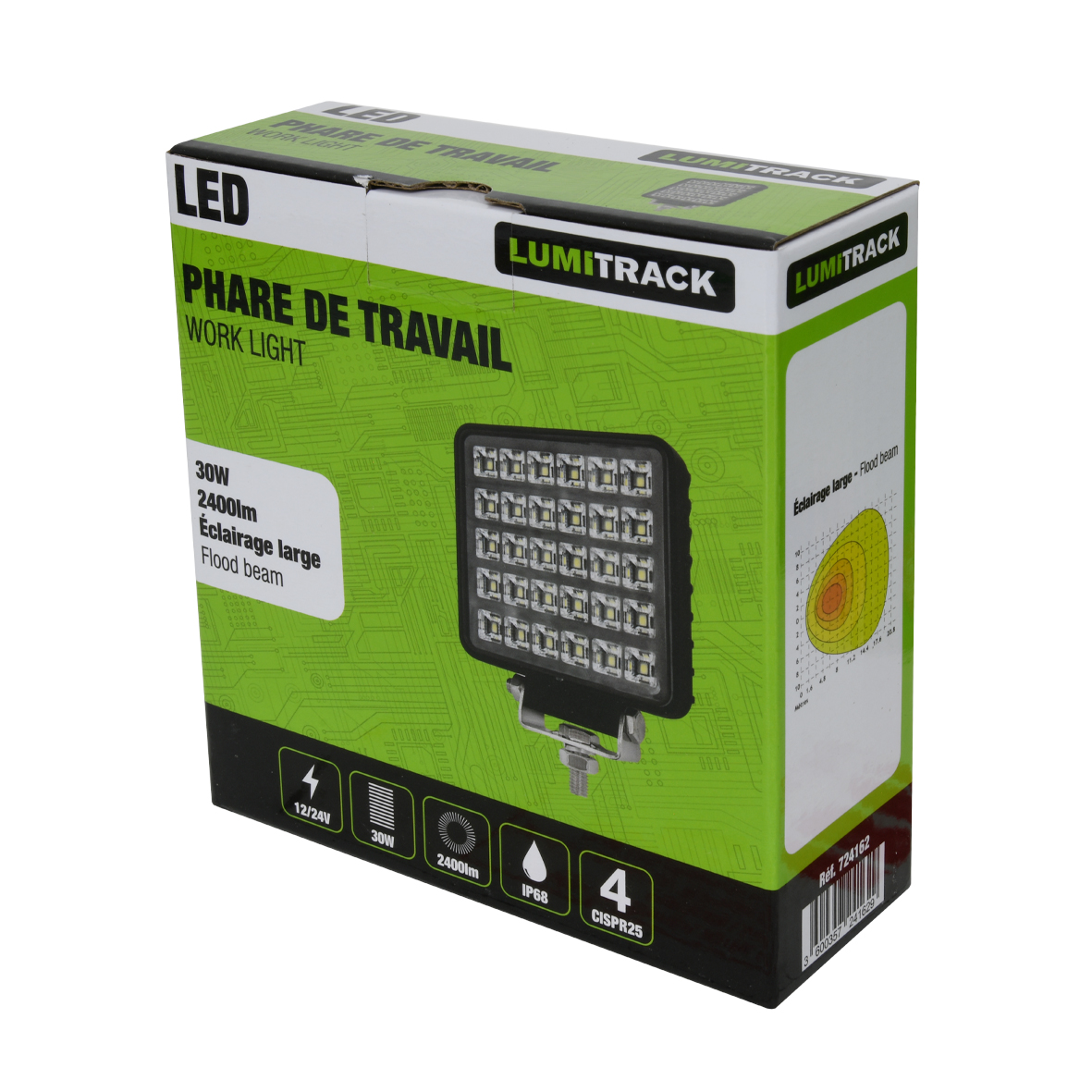 PHARE DE TRAVAIL CARRE 30LED 2400LM LARGE LUMITRACK Phares de travail ...