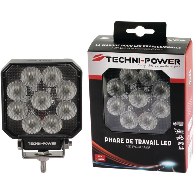 Phare led carre 12/24v 15w 1500 lumens techni-power Phares de travail ...