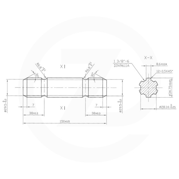 Embout can. 150L 1.3/8 2 côtés Arbres cannelés - AGZ000044070