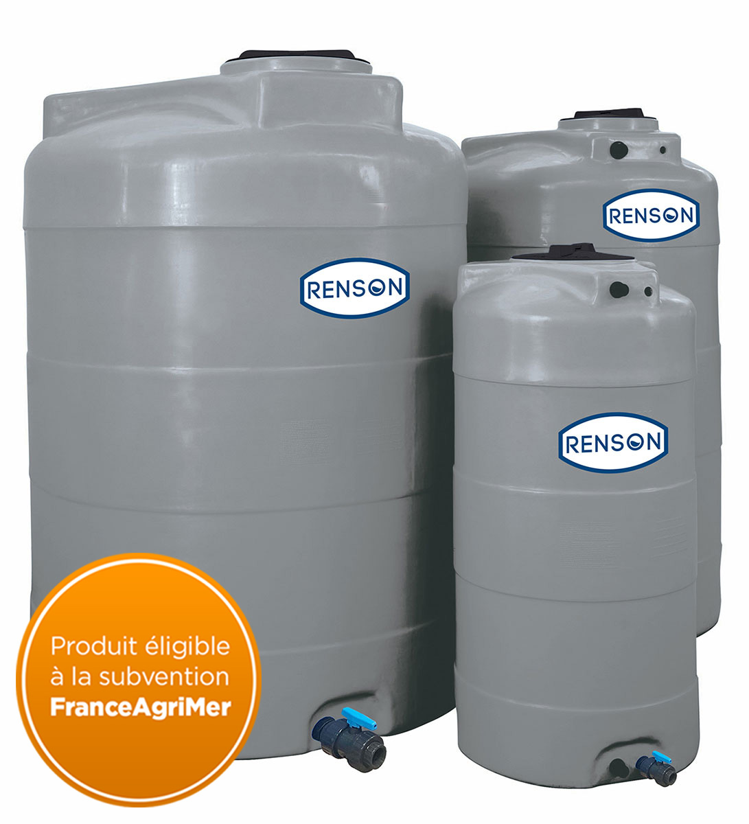 Cuve à eau 300L verticale grise en PE pré-équipée Cuve de stockage eau ...