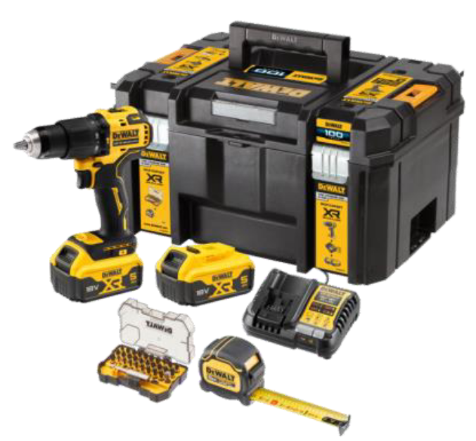 Kit 100 ans Perceuse visseuse à percussion XR 18V Dewalt DCZ100P2KT-QW avec 2 batteries 5 Ah ...