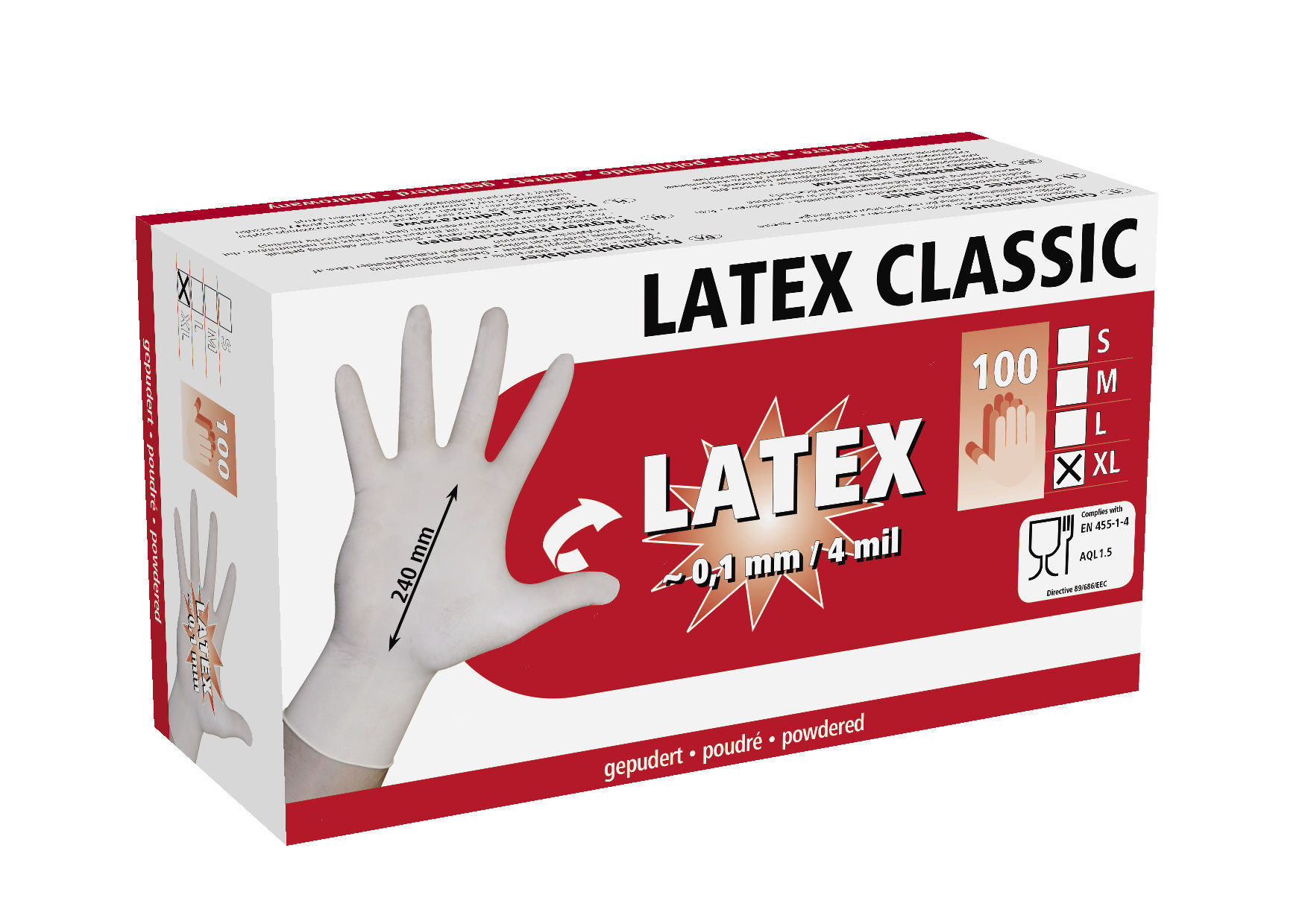 Gants à usage unique Latex poudré, taille XL boite 100 Protection ...