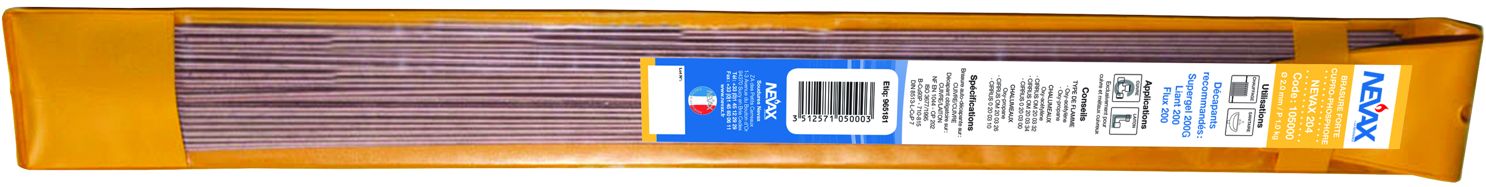 Nevax 204 : Brasure forte cupro-phosphore diamètre 2mm, 1kg Soudure ...